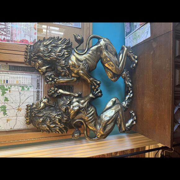 Other | Vintage Bronze Crowned Britannic Rampant Lion Wall Plaques ...